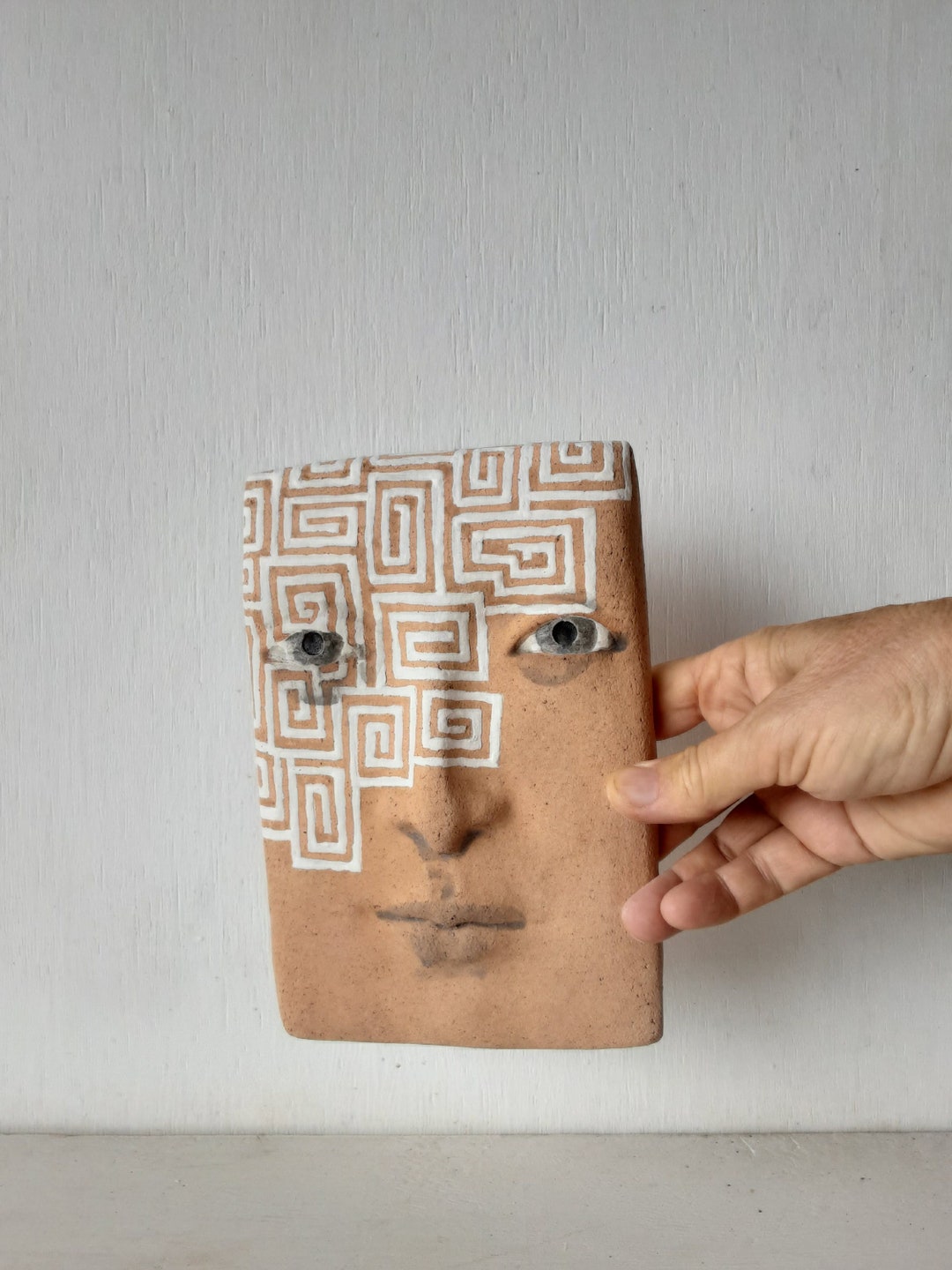 Terracotta Female Wall Mask, Modern Sculptural Ceramic Wall Decor With ...