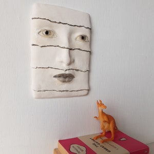 Pottery Wall Face, Abstract Head Sculpture With Raised Pattern, Black ...