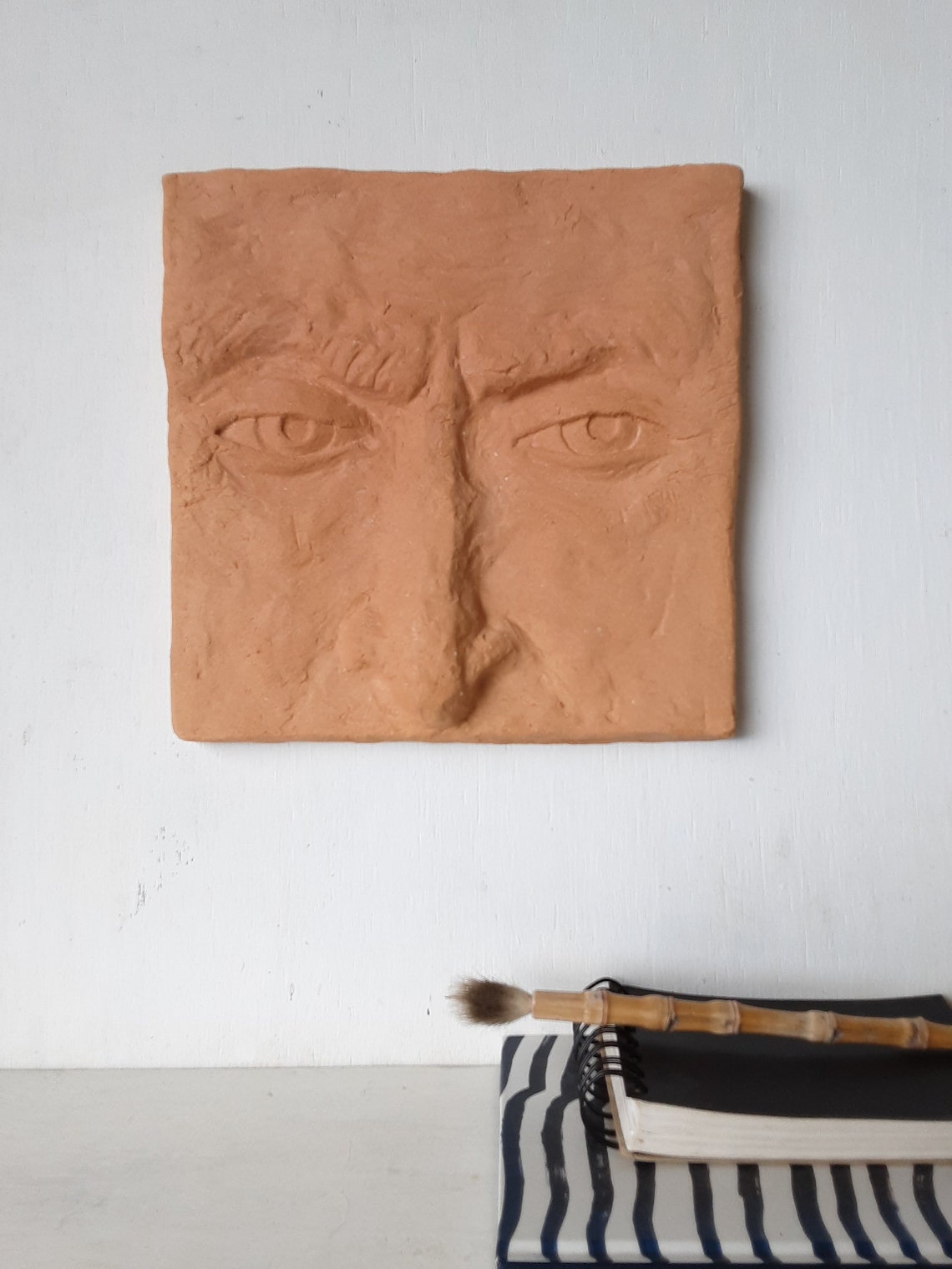 10 Inch Square Terracotta Male Face Pottery Wall Art Orange - Etsy