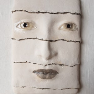Pottery Wall Face, Abstract Head Sculpture With Raised Pattern, Black ...