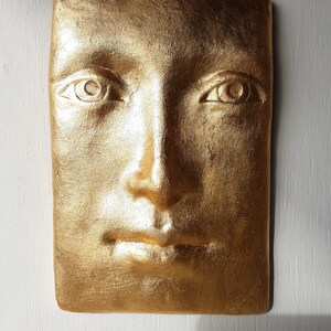 Gold Tile Face Sculpture, Ceramic Wall Art, Buddha Face Gold Wall Decor ...