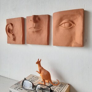 Terracotta Wall Art, Ceramic Faces Set of Three, Classic Sculpture With ...