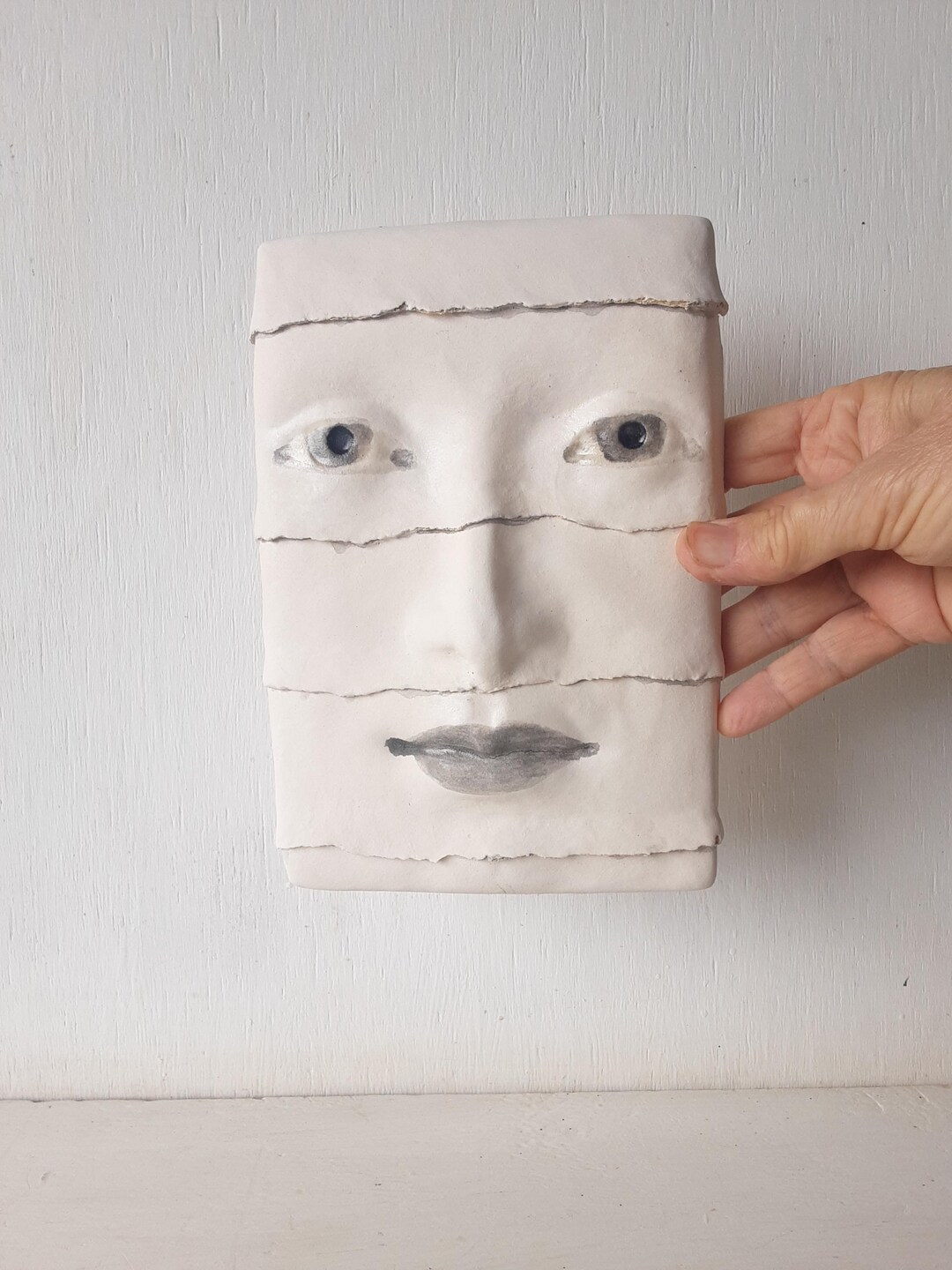 Pottery Wall Face, Abstract Head Sculpture With Raised Pattern, Black ...
