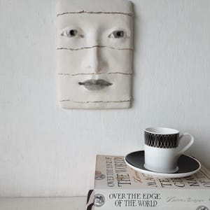 Pottery Wall Face, Abstract Head Sculpture With Raised Pattern, Black ...