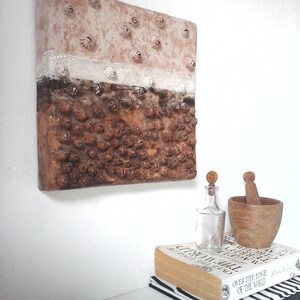 Rustic Wall Art, Square Ceramic Barnacle Sculpture in Earthy Colors ...