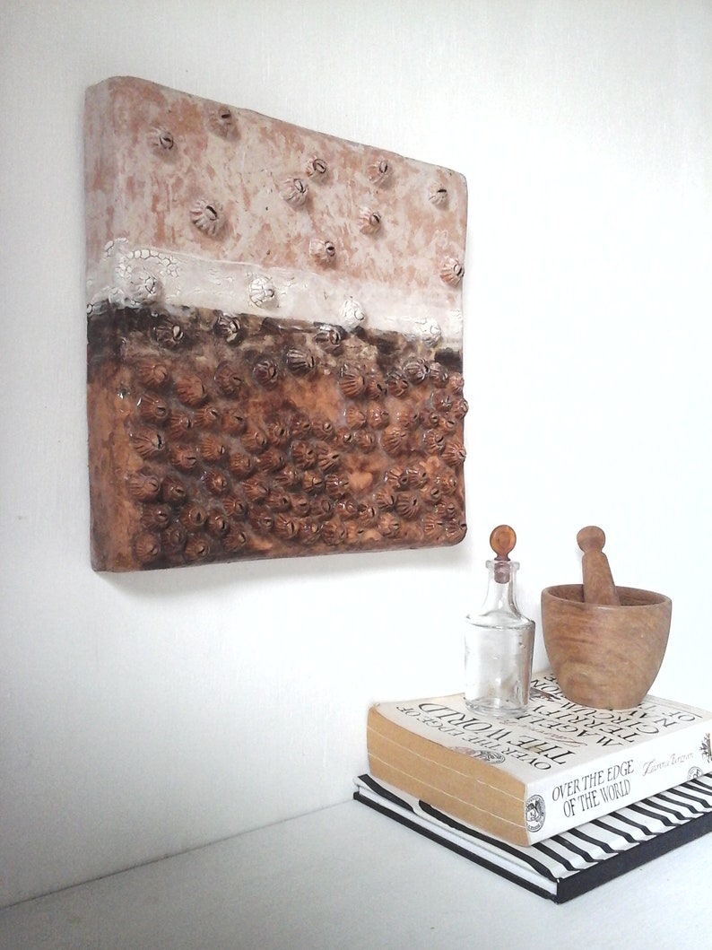 Rustic Wall Art, Square Ceramic Barnacle Sculpture in Earthy Colors ...