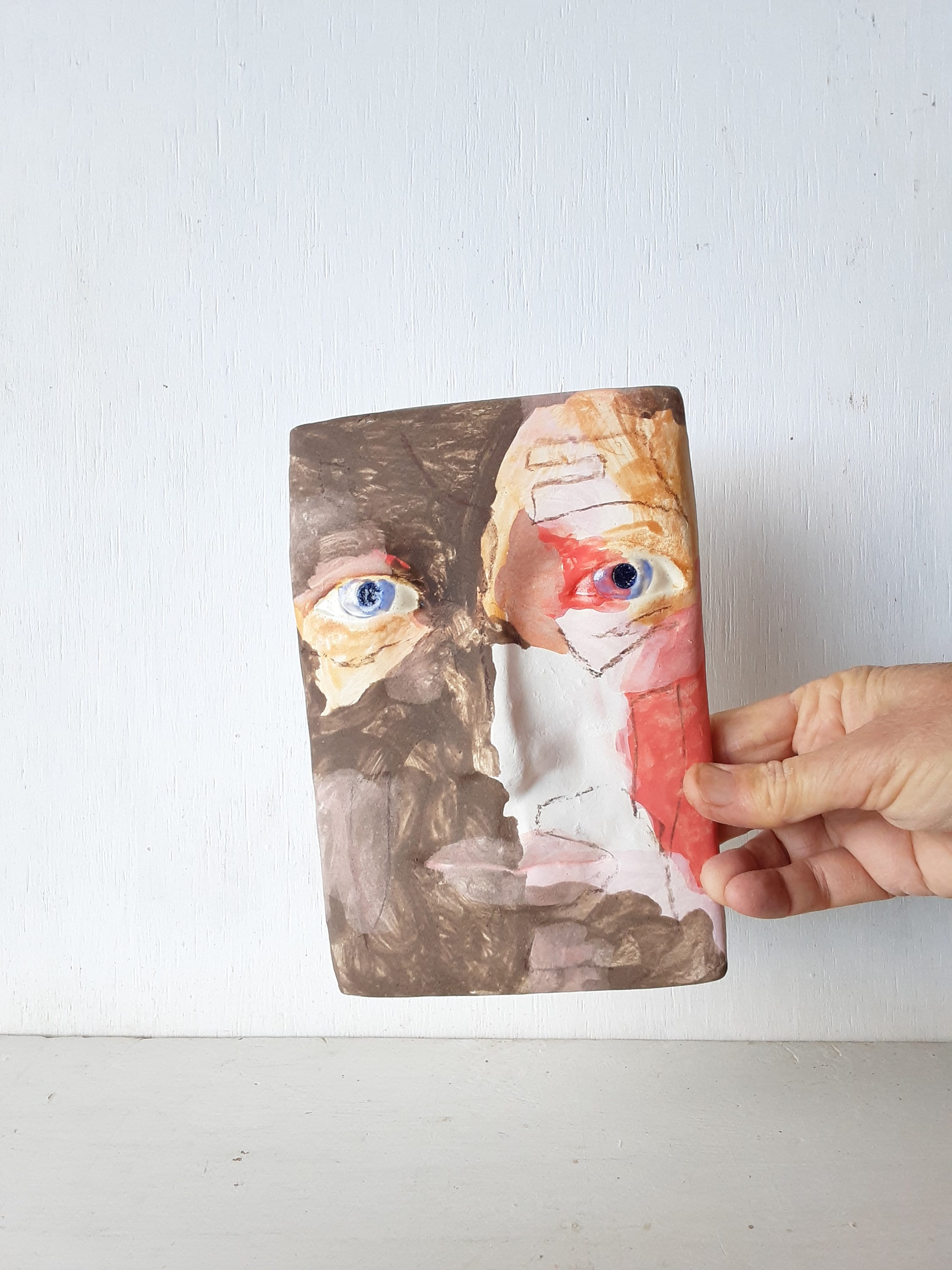 Abstract Ceramic Face Pottery Wall Sculpture Red White and | Etsy