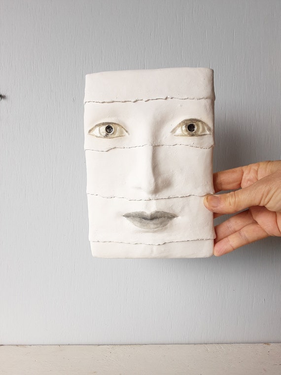 Pottery Wall Face Abstract Head Sculpture With Raised | Etsy