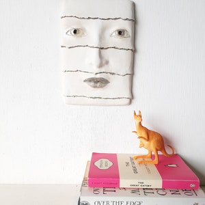 Pottery Wall Face, Abstract Head Sculpture With Raised Pattern, Black ...