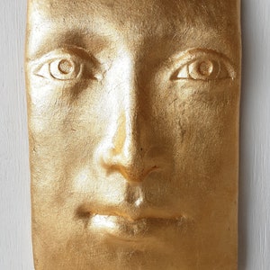 Gold Tile Face Sculpture, Ceramic Wall Art, Buddha Face Gold Wall Decor ...