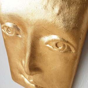 Gold Tile Face Sculpture, Ceramic Wall Art, Buddha Face Gold Wall Decor ...
