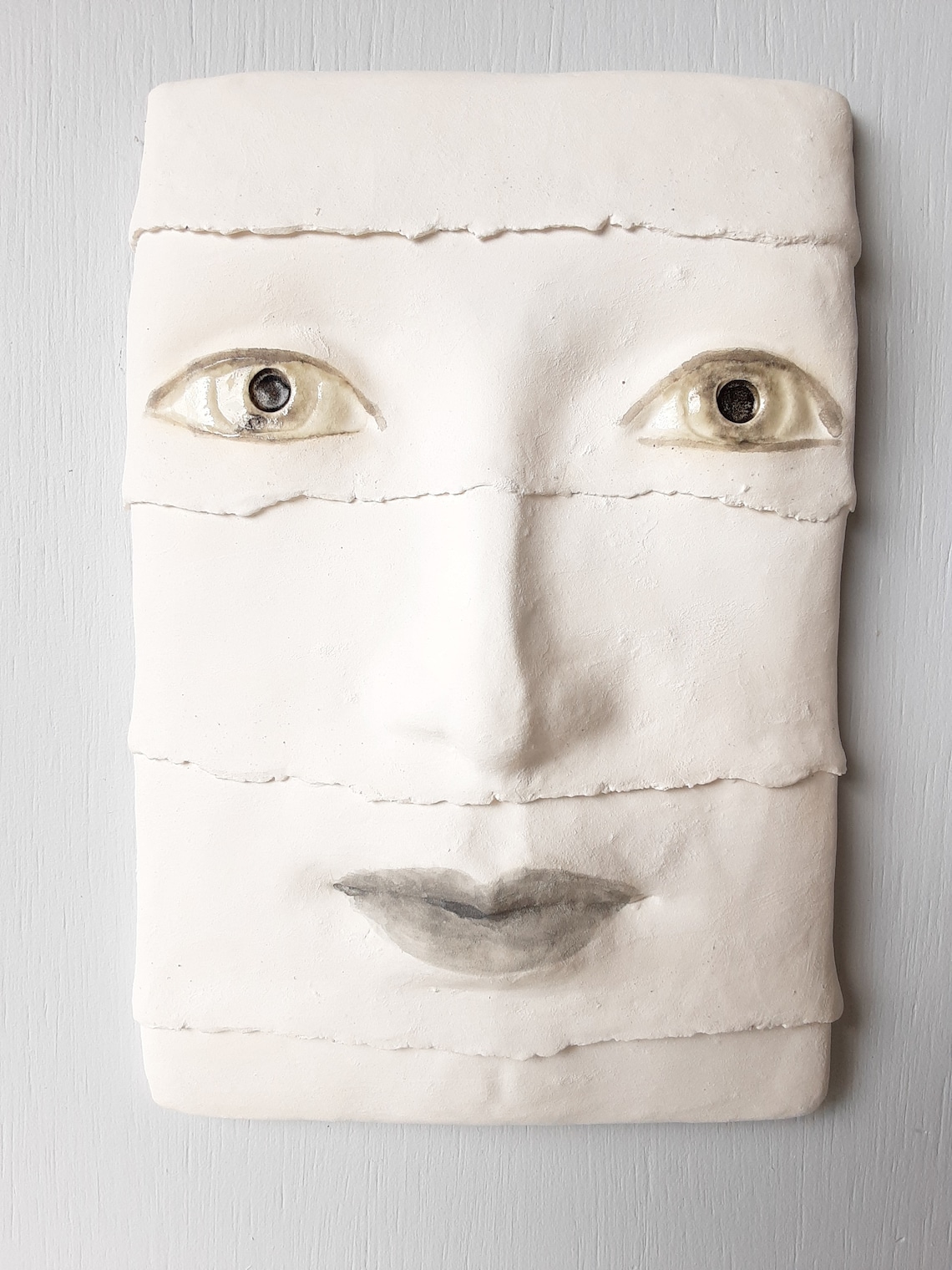 Pottery wall face abstract head sculpture with raised | Etsy