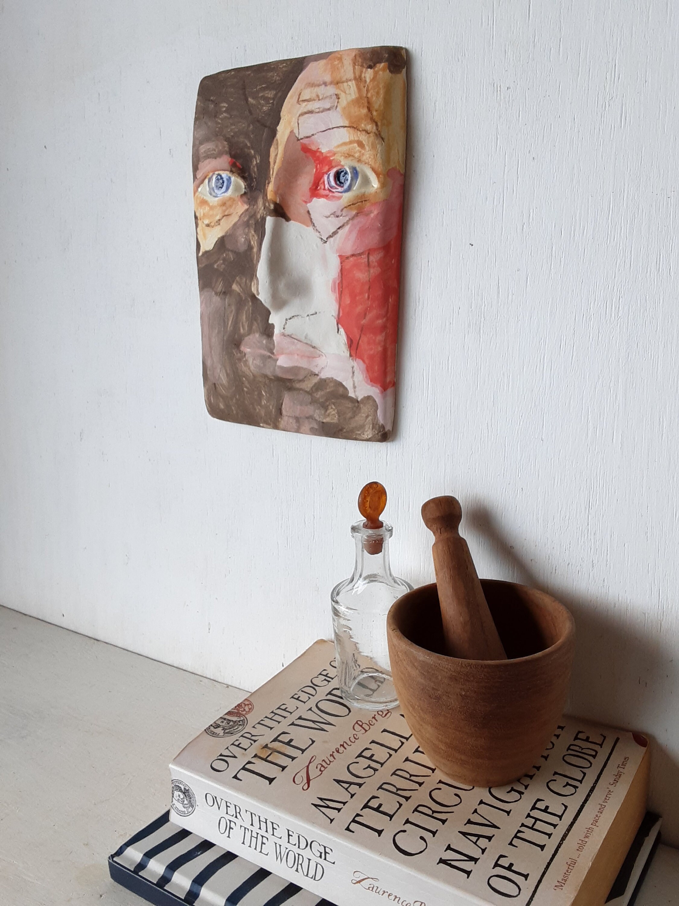 Abstract Ceramic Face Pottery Wall Sculpture Red White and | Etsy