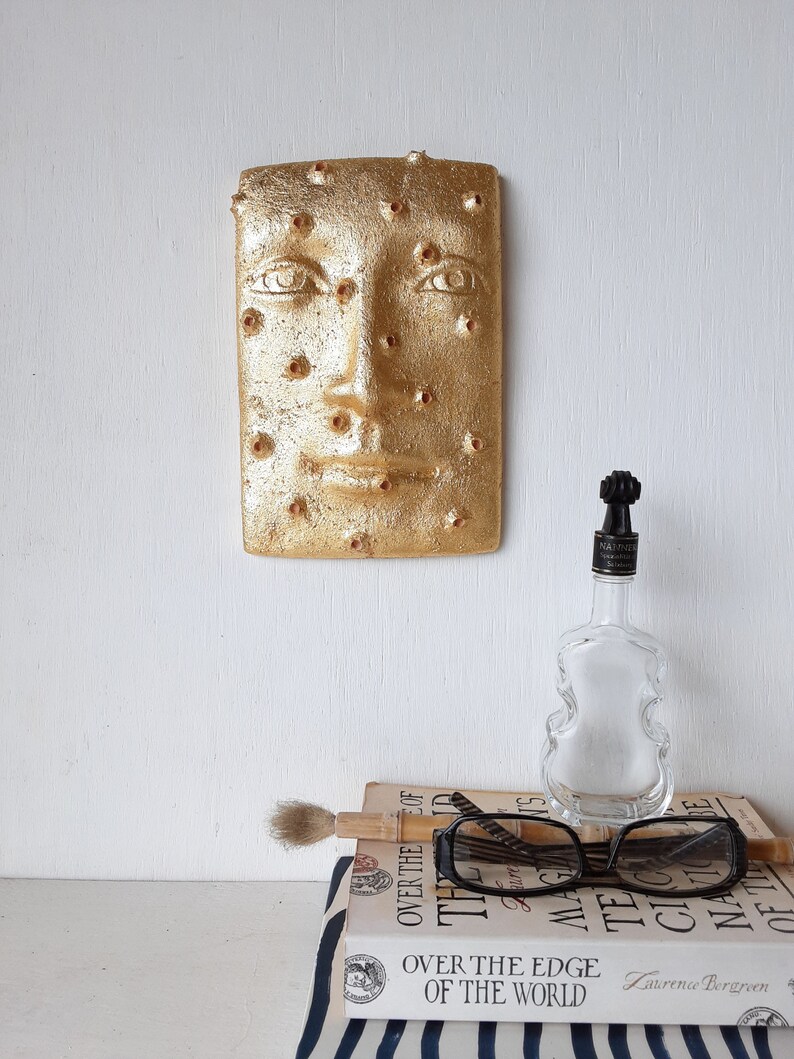 Gold Tile Face Sculpture Ceramic Wall Art Buddha Face Gold - Etsy