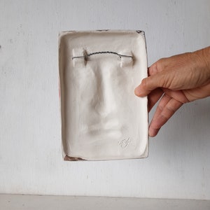 Pottery Wall Face, Abstract Head Sculpture With Raised Pattern, Black ...