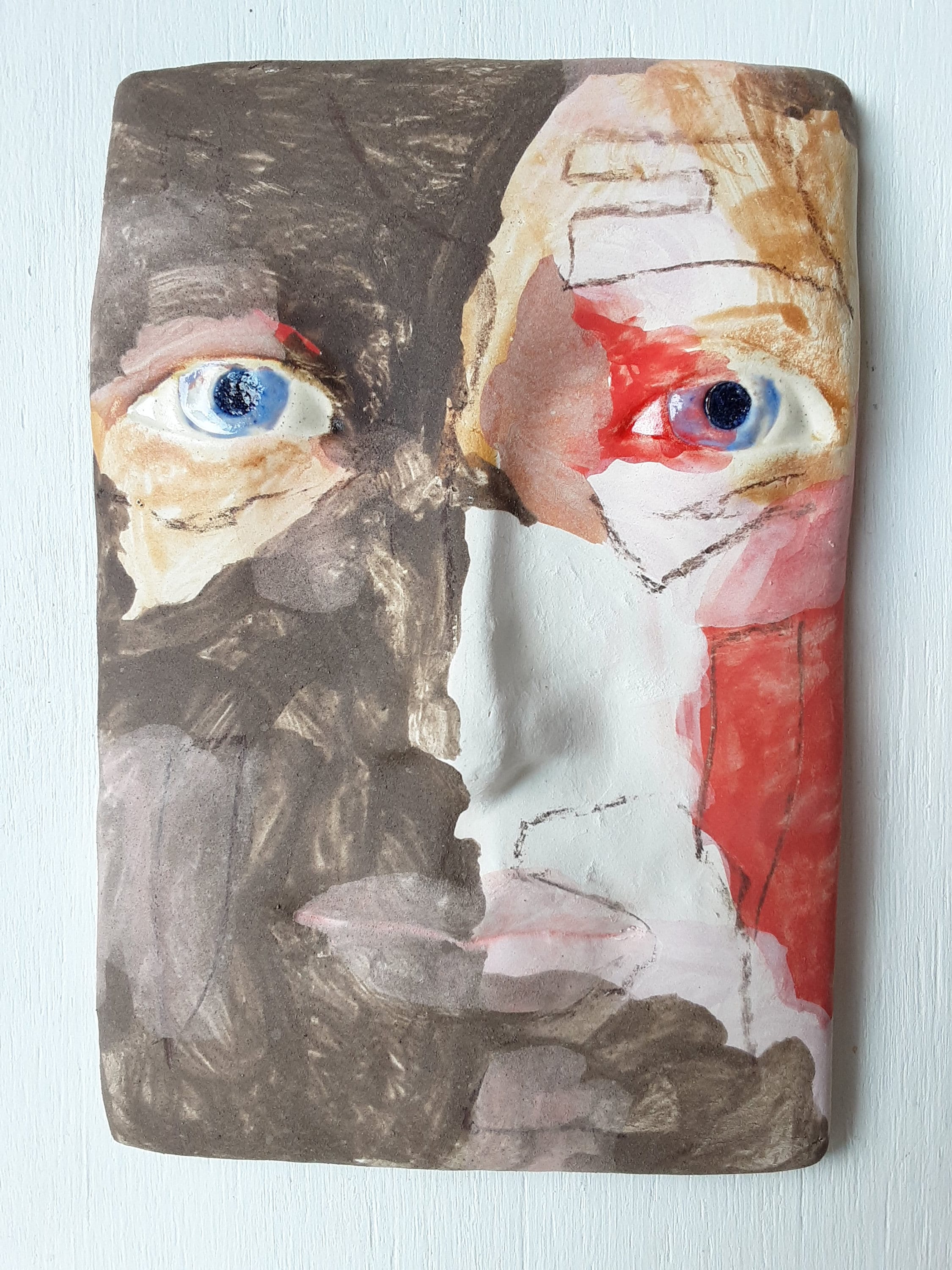Abstract ceramic face pottery wall sculpture red white and | Etsy