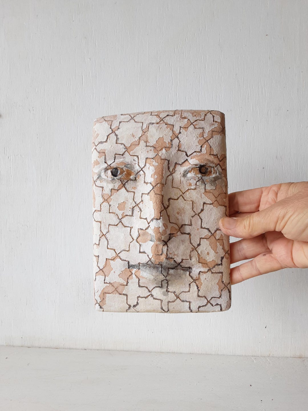 Geometric Ottoman Pottery Face Sculpture, Turkish Style Decor, Rustic ...