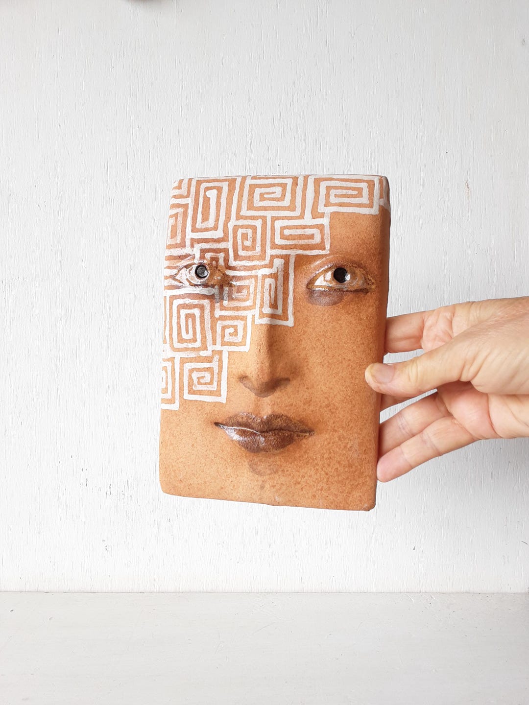 Terracotta Female Wall Mask, Modern Sculptural Ceramic Wall Decor With ...