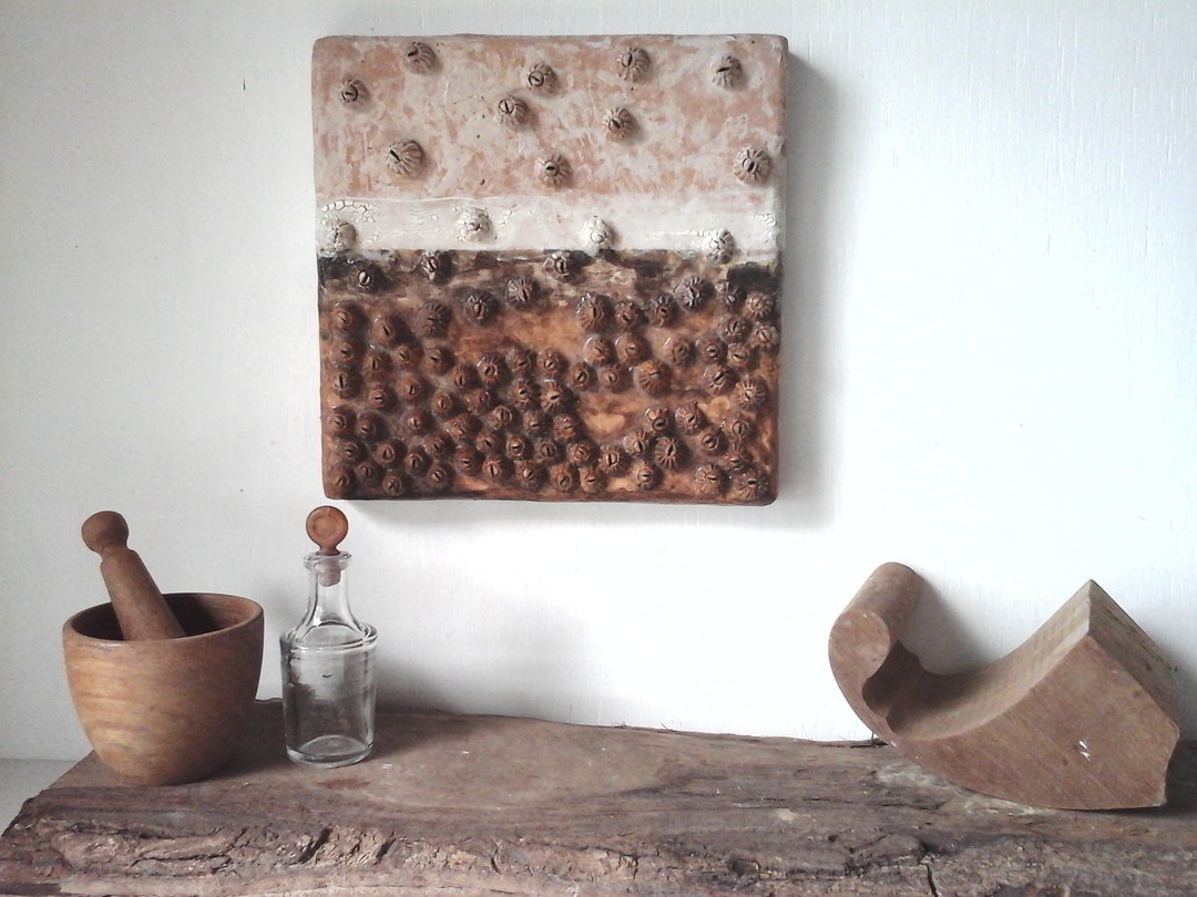 Rustic Wall Art, Square Ceramic Barnacle Sculpture in Earthy Colors ...