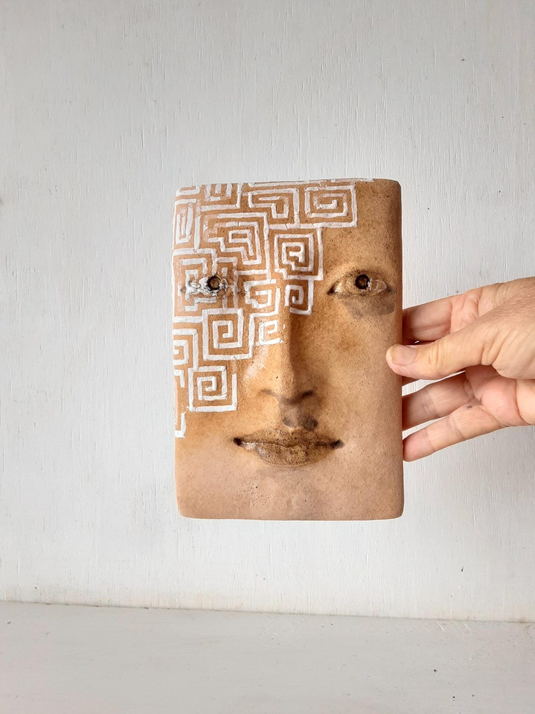 Terracotta Female Wall Mask, Modern Sculptural Ceramic Wall Decor With ...