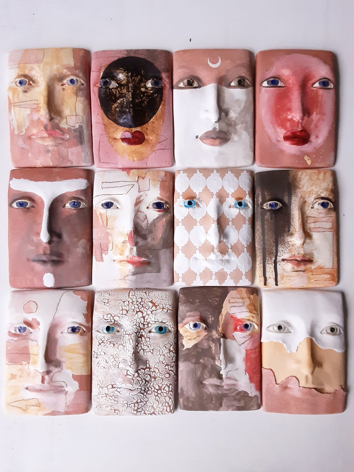 Abstract Ceramic Face Pottery Wall Sculpture Red White and | Etsy