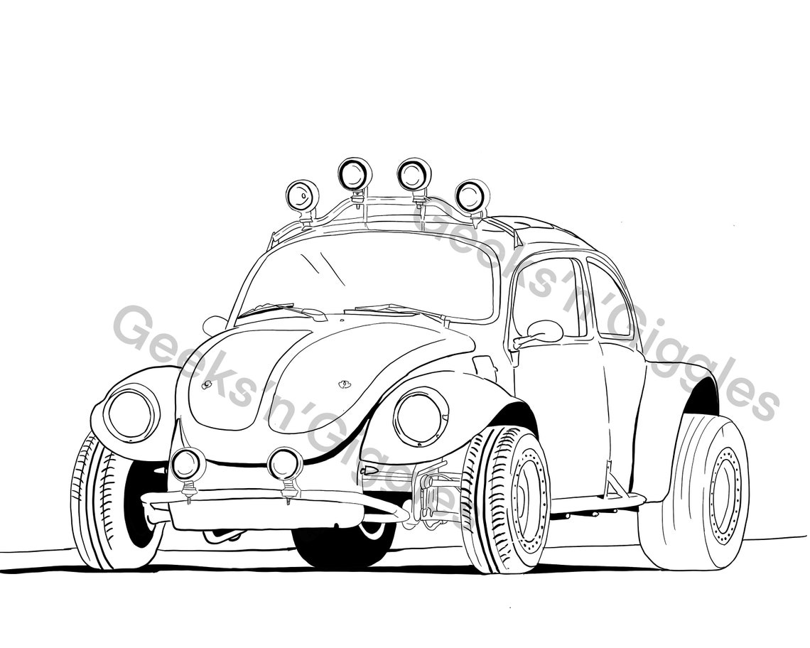 1974 Volkswagen Beetle 'BAJA BUG' colouring page | Etsy