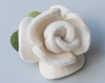 White Rose Forever Flower Handmade Natural Wool Felt Rose | Etsy