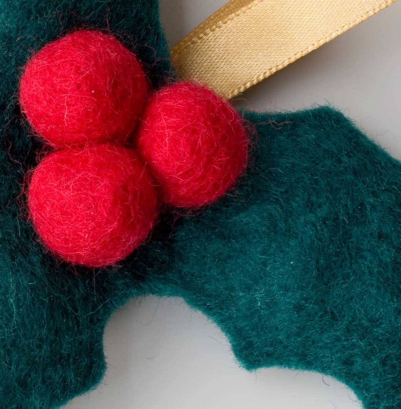 Felt Holly Christmas Ornament Handmade Merino Wool Felt Tree | Etsy