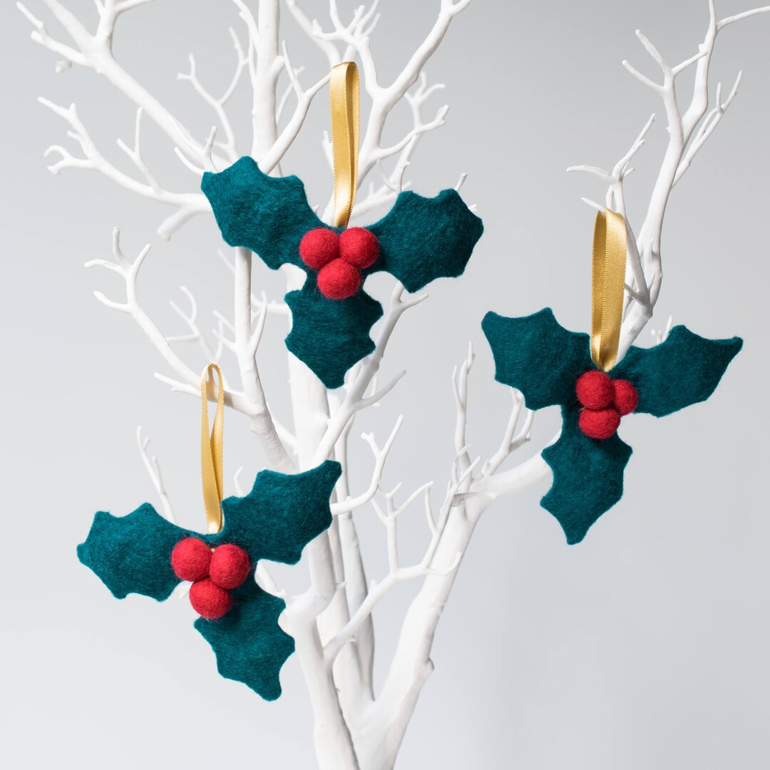 Felt Holly Christmas Ornament - Handmade Merino Wool Felt Tree ...