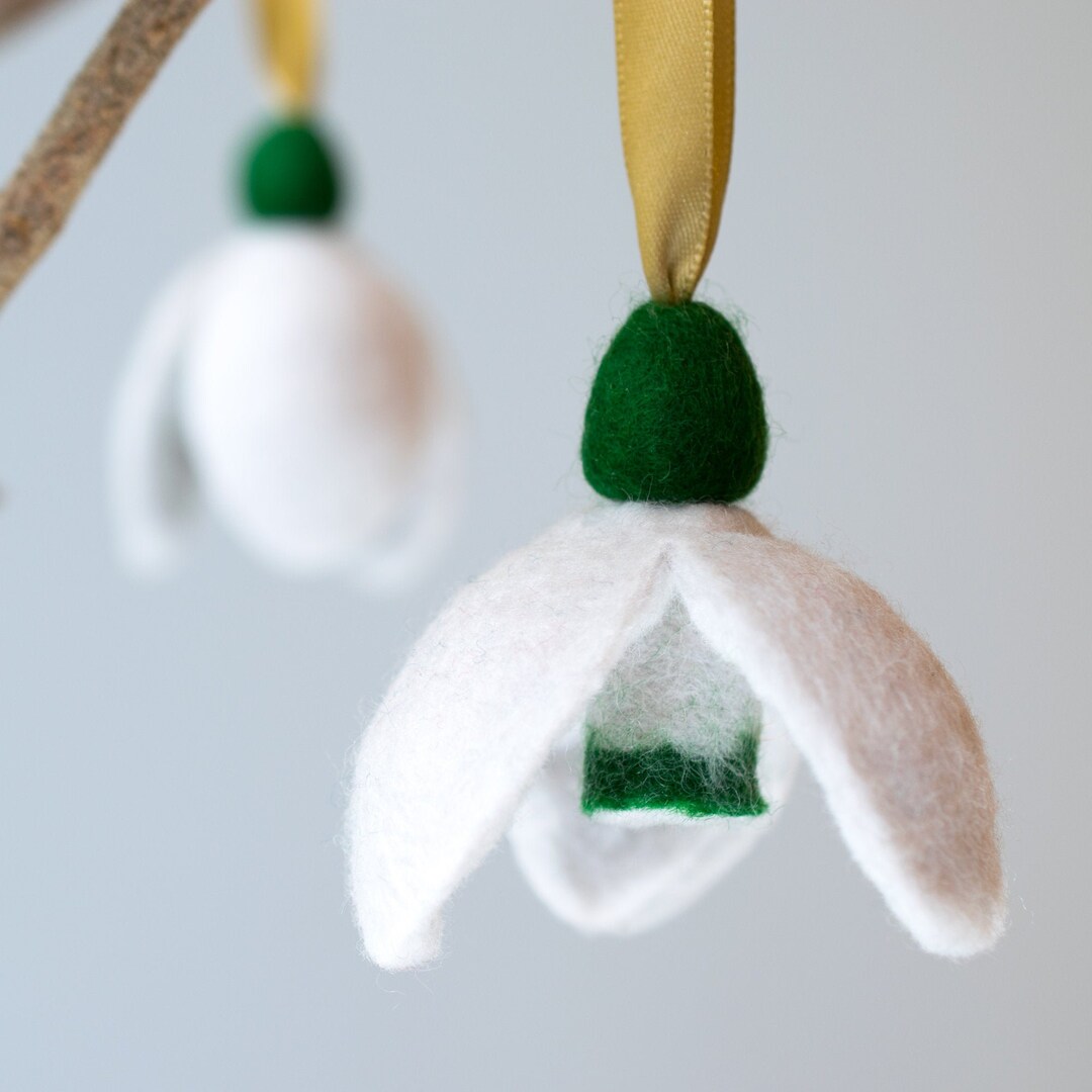 Felt Snowdrop Ornament Handmade Merino Wool Felt Flower Hanging ...