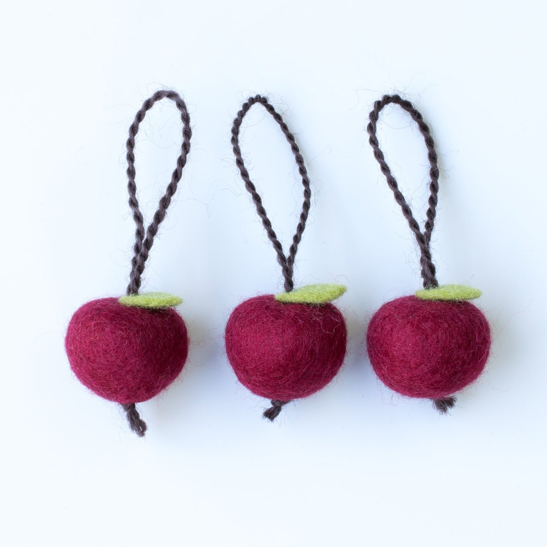 Mini Felt Apple Hanging Decoration, Set of Three Miniature Fruit ...