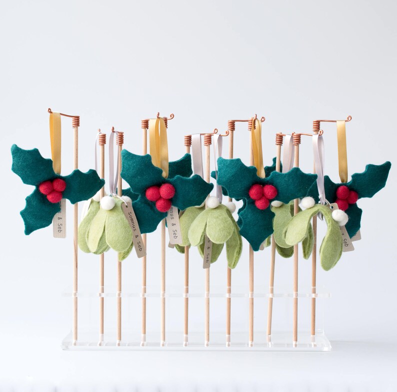 Felt mistletoe Christmas ornaments handmade merino wool | Etsy