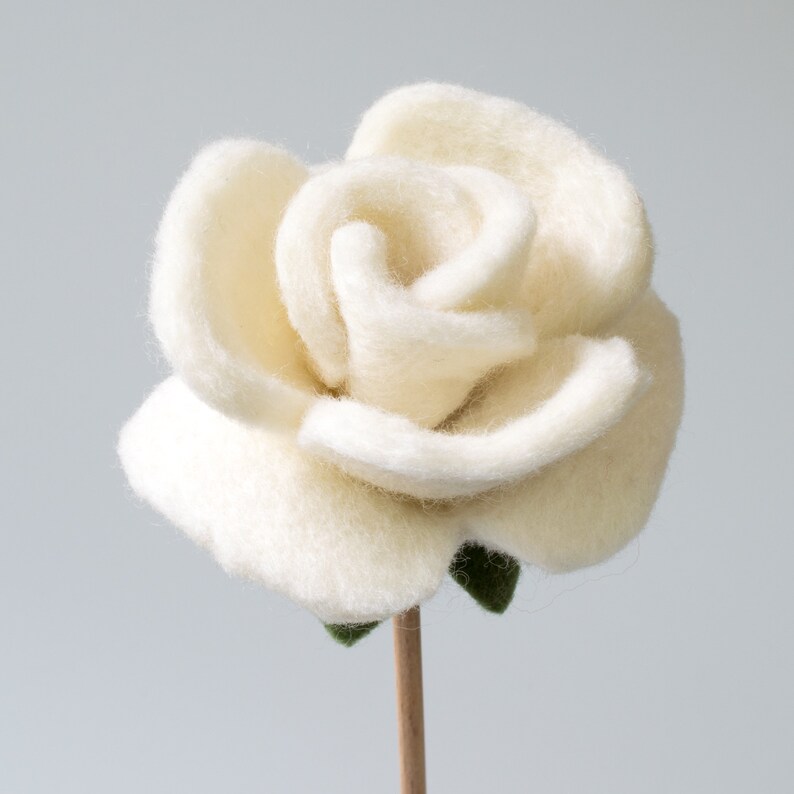 White Rose Forever Flower Handmade Natural Wool Felt Rose | Etsy