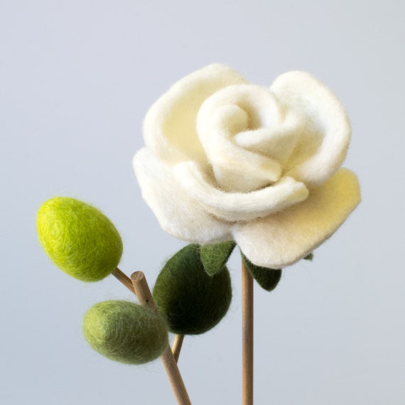 White Rose Forever Flower Handmade Natural Wool Felt Rose | Etsy