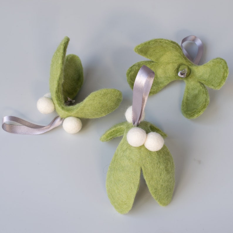 Felt mistletoe Christmas ornaments handmade merino wool | Etsy