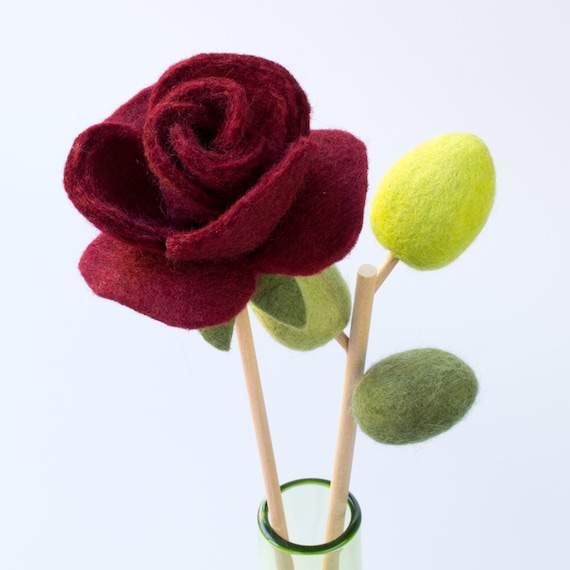 Felt Everlasting Red Rose Handmade Wool Felt Single Rose - Etsy