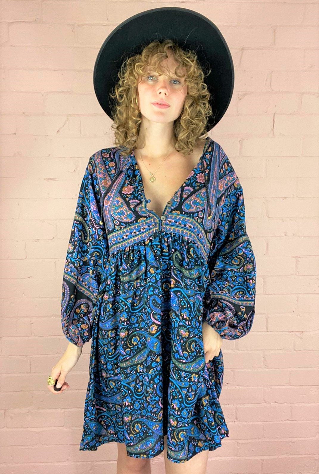 Florence Mini Dress Midnight Sapphire Paisley Floral Rayon - Etsy UK