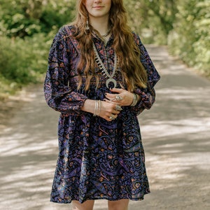 Florence Mini Dress Midnight Sapphire Paisley Floral Rayon - Etsy UK