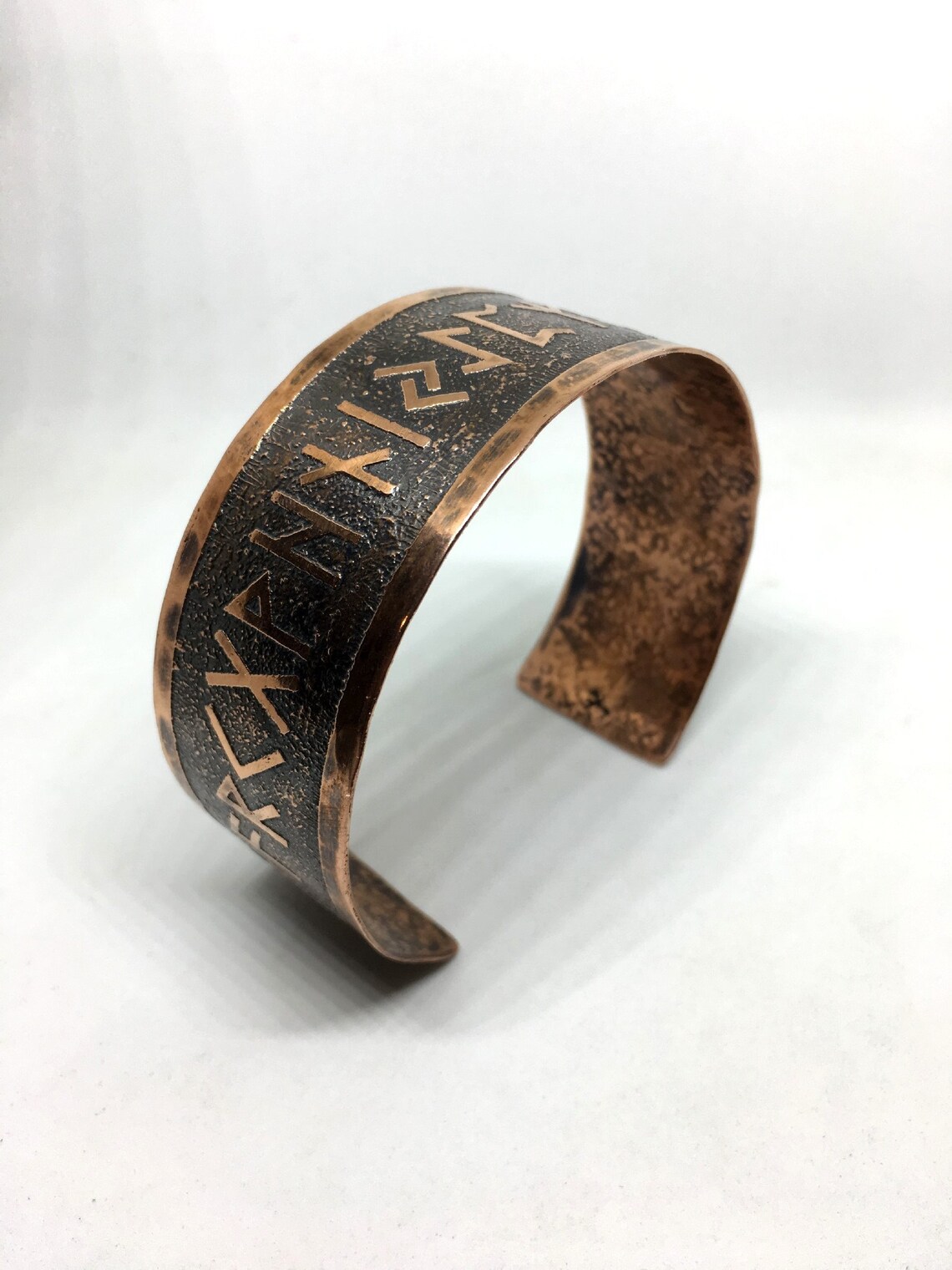 Hammered Copper Rune Cuff Bracelet Elder Futhark Etched Into - Etsy