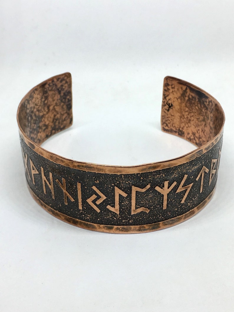 Hammered Copper Rune Cuff Bracelet Elder Futhark Etched Into - Etsy