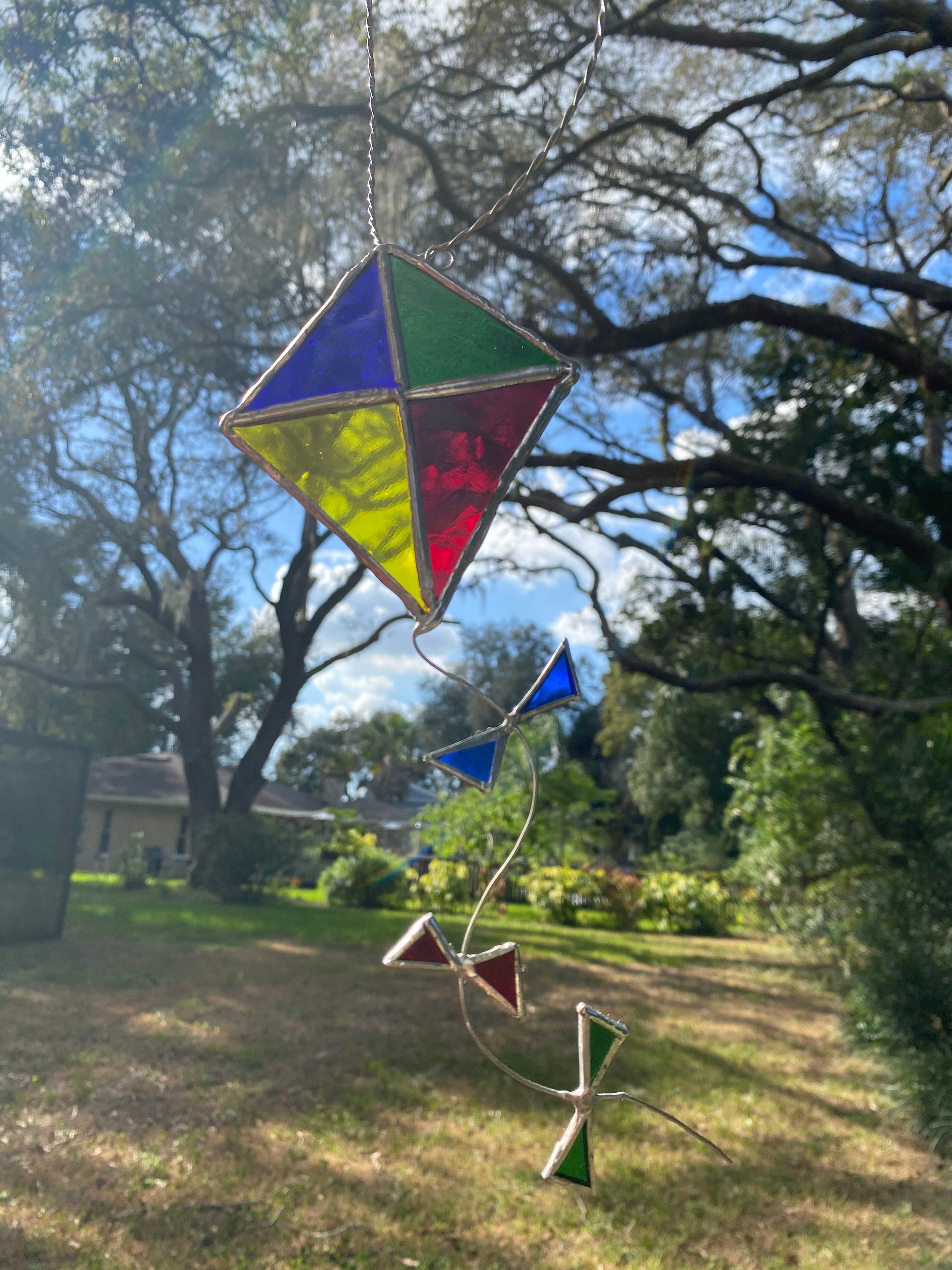 Whimsical Kite Suncatcher Stained Glass Red Blue Yellow Green - Etsy