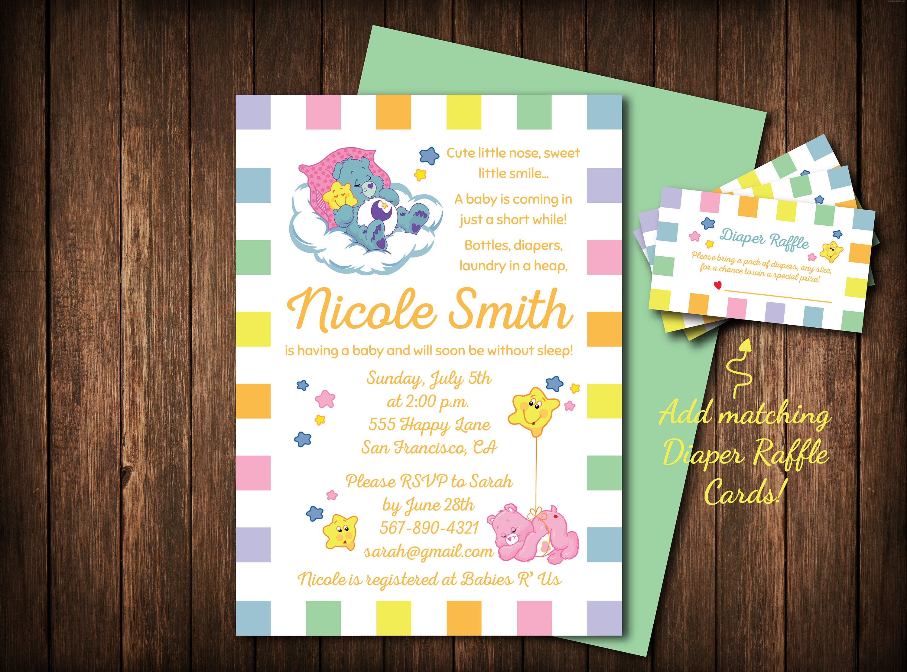 Baby Shower Digital Invitation: Care Bear Theme Boy / Girl / - Etsy