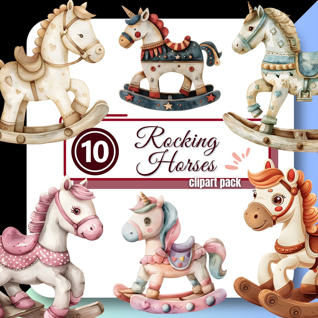 Rocking Horse and Unicorn Clipart, Baby Shower Decor, Pony Clip Art ...