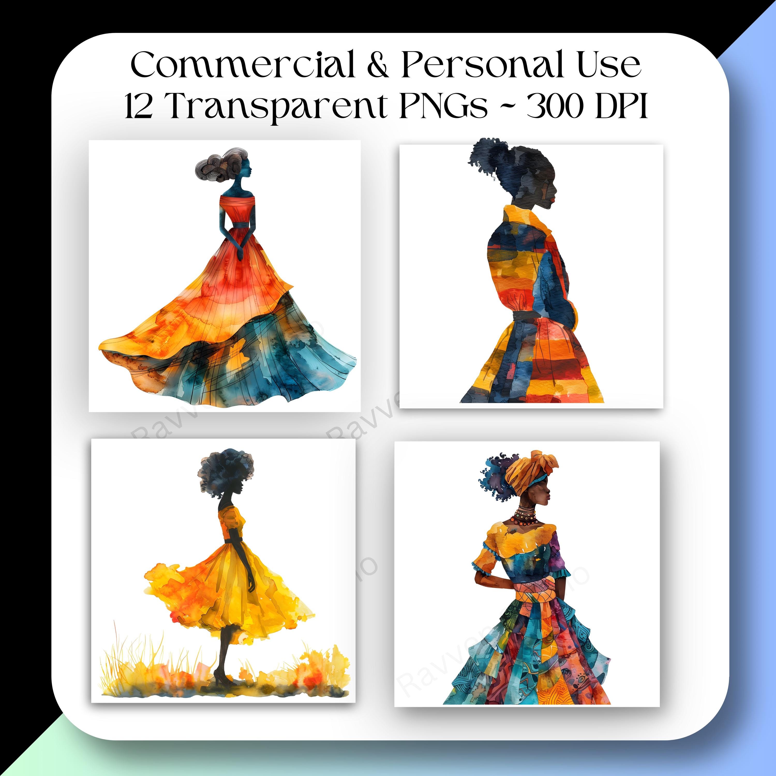 Beautiful Watercolor WOMEN Clipart African American Melanin Black ...