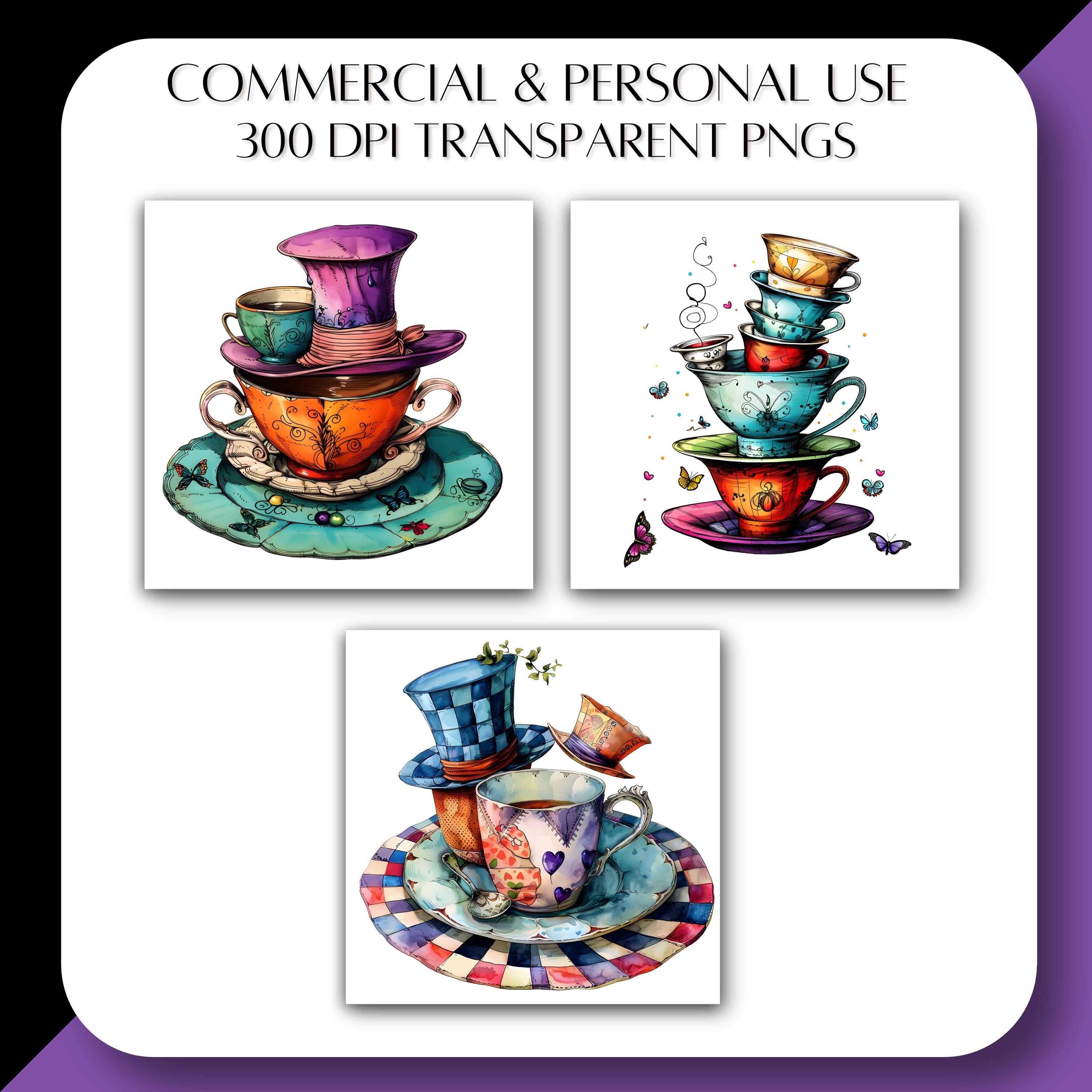 Mad Hatter TEA PARTY Clipart, Whimsical Alice in Wonderland Digital ...