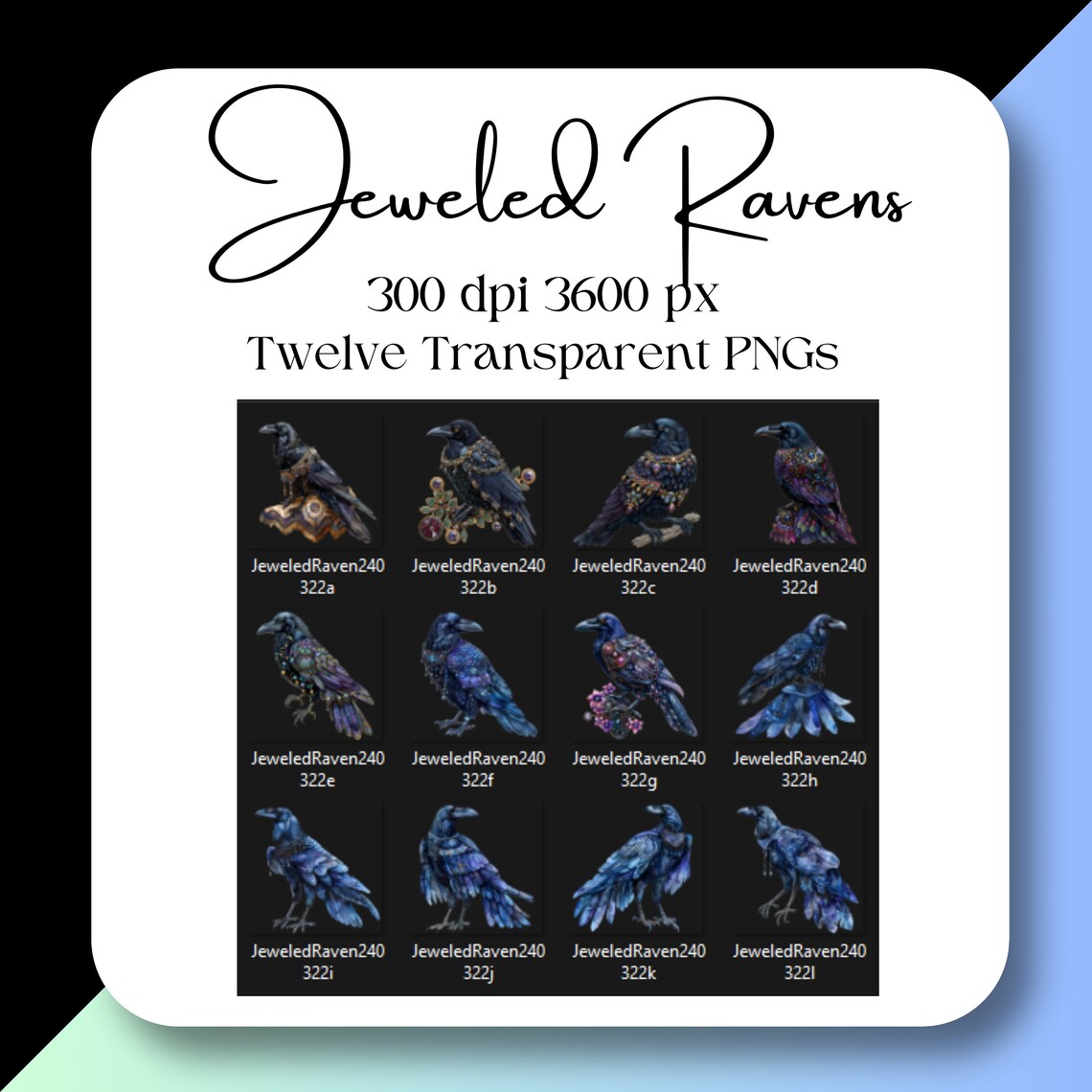 Jeweled Raven Clipart, Bird Clip Art, Digital Download, Commercial Use ...