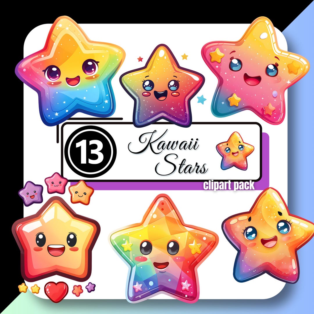 Kawaii STAR Clipart Cute Smiling Happy Shapes Rainbow Elementary School ...