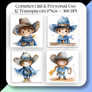 Little Cowboy Blue Watercolor Clipart, Boy Clip Art, Western Png ...