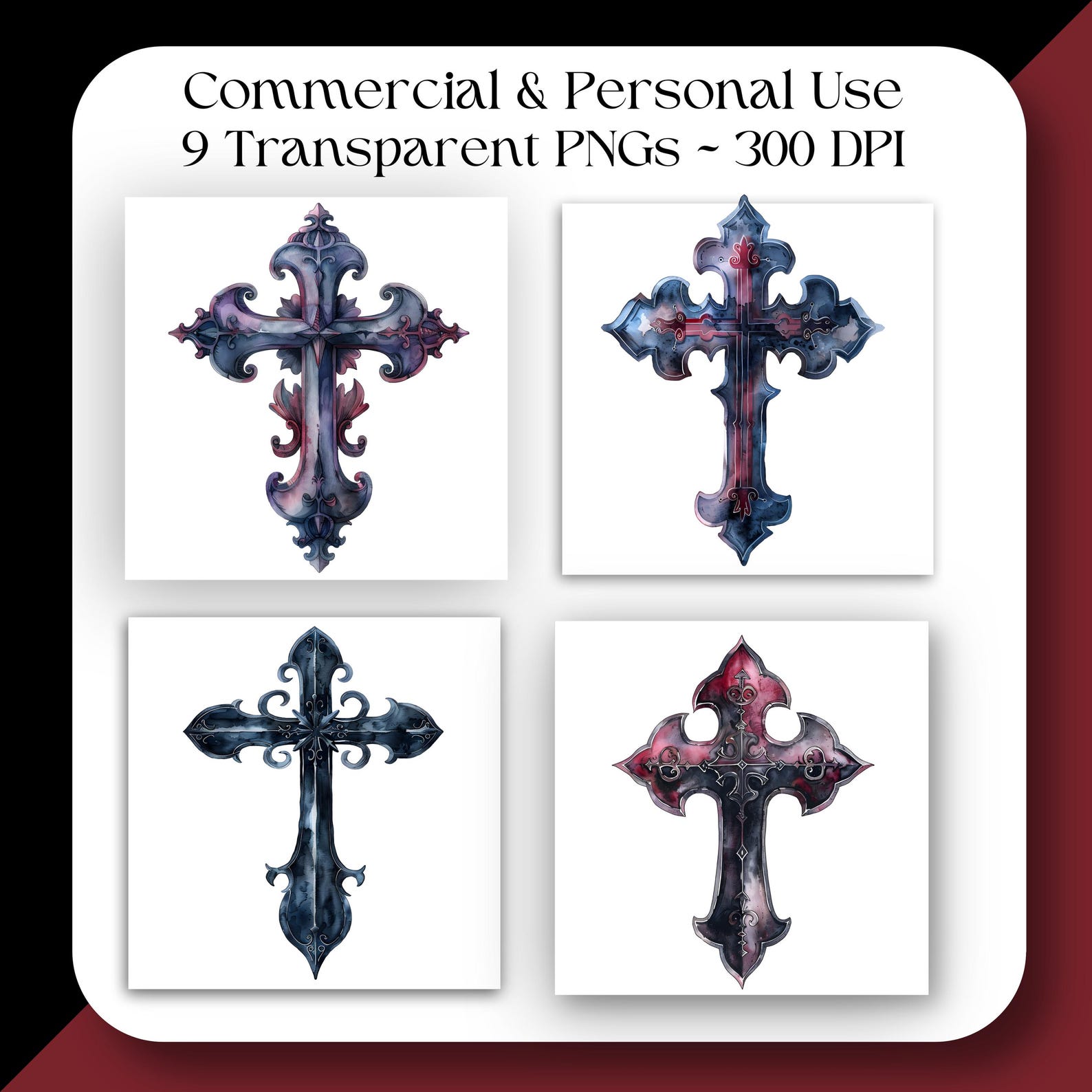 GOTHIC CROSS Clipart Set Watercolor PNG Scrapbooking Digital Download ...