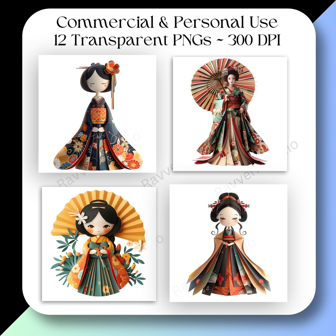 Japanese Dolls Clipart | Paper Doll JPG | Origami Doll Jpg | Digital ...
